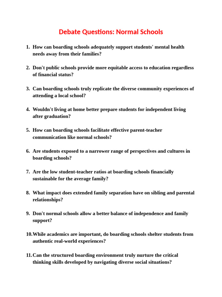 Debate Questions: Normal Schools | PDF