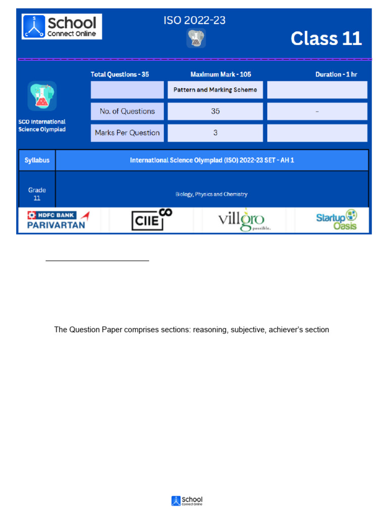 D4a0c Class 11 Science Olympiad Sample Paper 1 | PDF