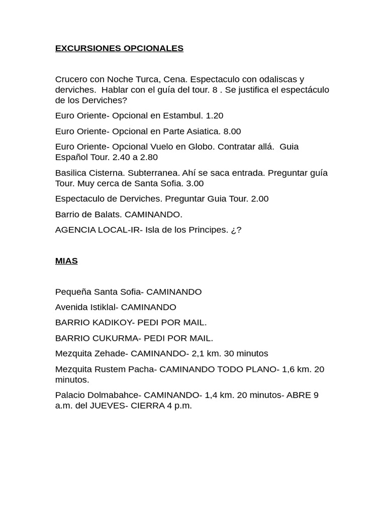 Excursiones Opcionales | PDF