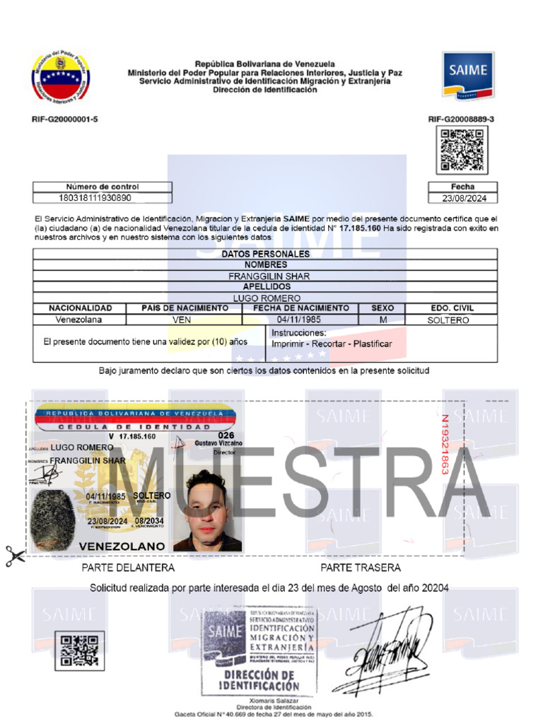 Muestra Saime Franggilin Shar | PDF