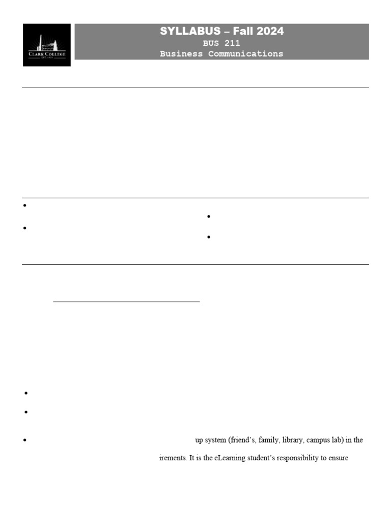 BUS 211 Syllabus & Schedule Fall 2024 Online | PDF