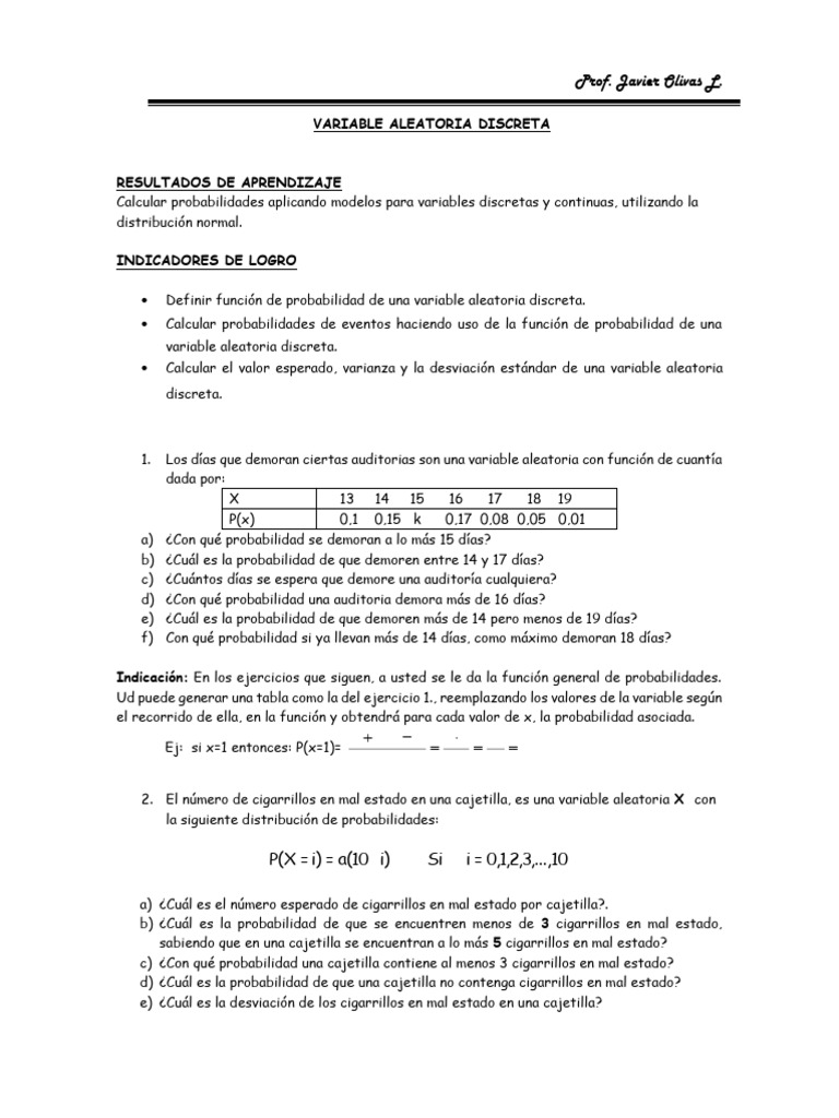 Variable Aleatoria Discreta Esperanza Varianza Pdf 5459