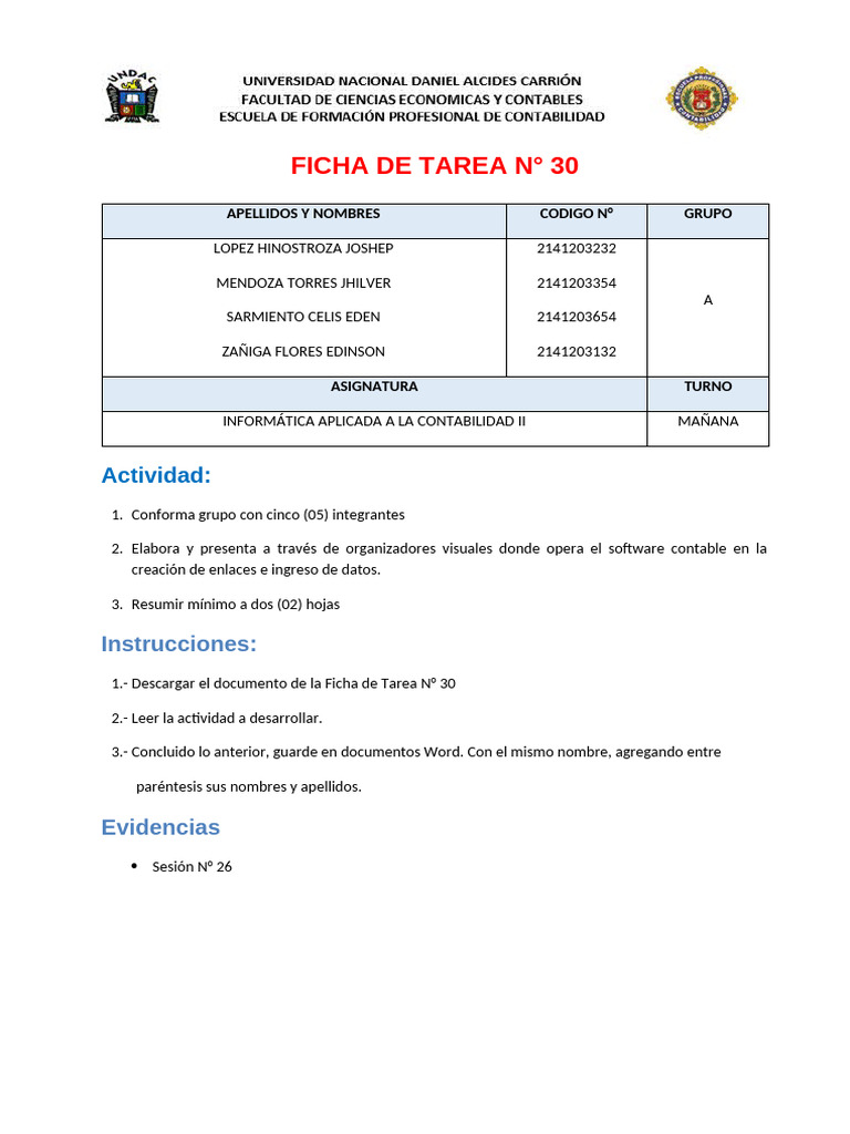30 Ficha de Tarea N° 30 Informática Aplicada a la Contabilidad II-VI Sem-Turno A | PDF
