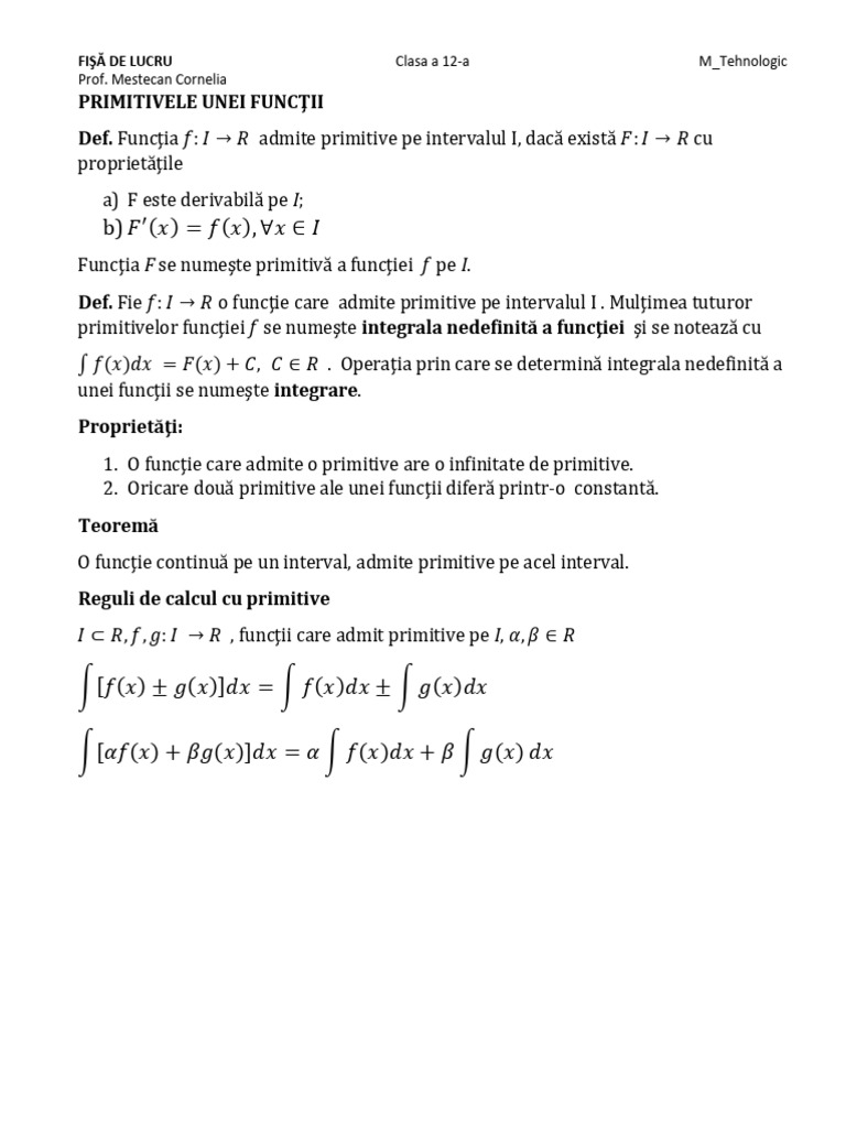 Primitivele Unei Functii | PDF