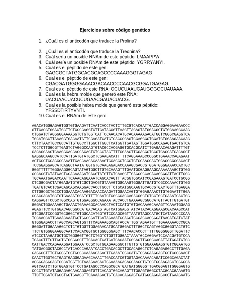 Ejercicios Sobre Código Genético | PDF