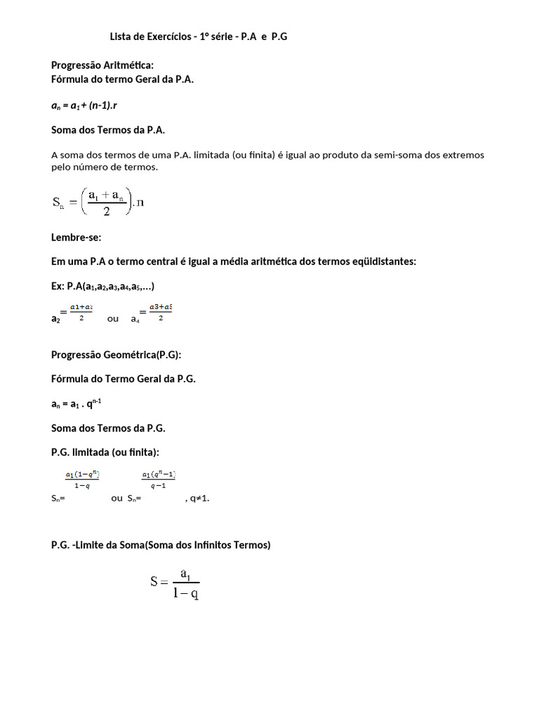 Lista de Exercicios Pa e Pg1 | PDF
