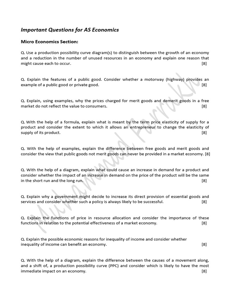 Important Questions for AS Economics | PDF