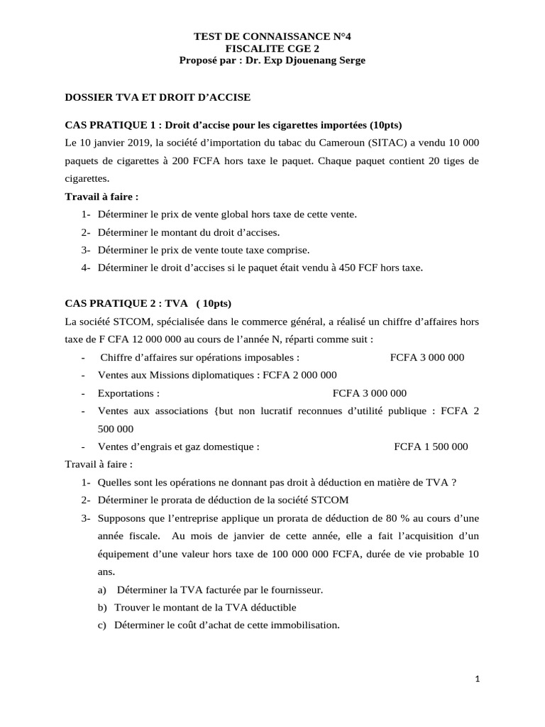 Test de Connaissance Tva Et Droit D | PDF