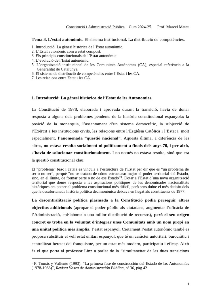 Tema 3. Lestat Autonòmic | PDF
