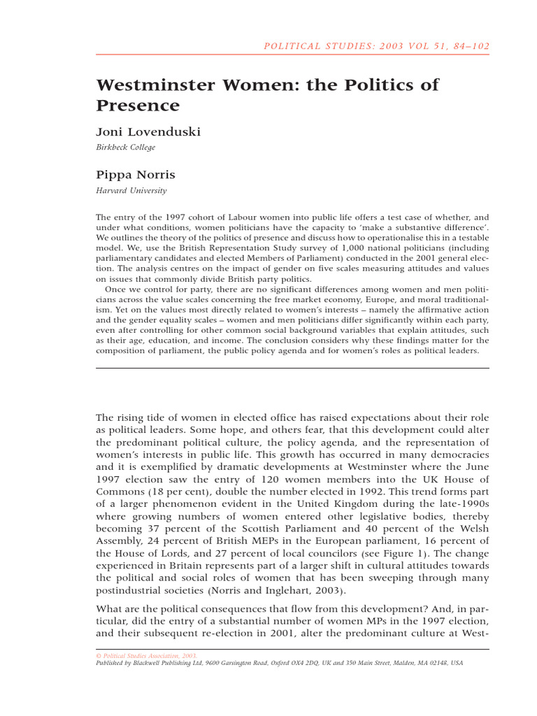 Westminster Women The Politics of Presen | PDF | Linear Regression | Affirmative Action