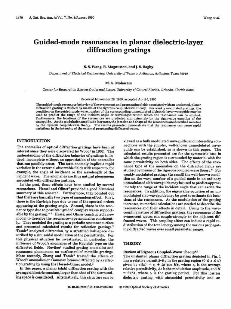 Guided-Mode Resonances in Planar Dielectric-Layer Diffraction Gratings ...