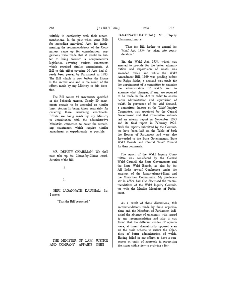 Tlie Wakf (Amdt.) Bill | PDF