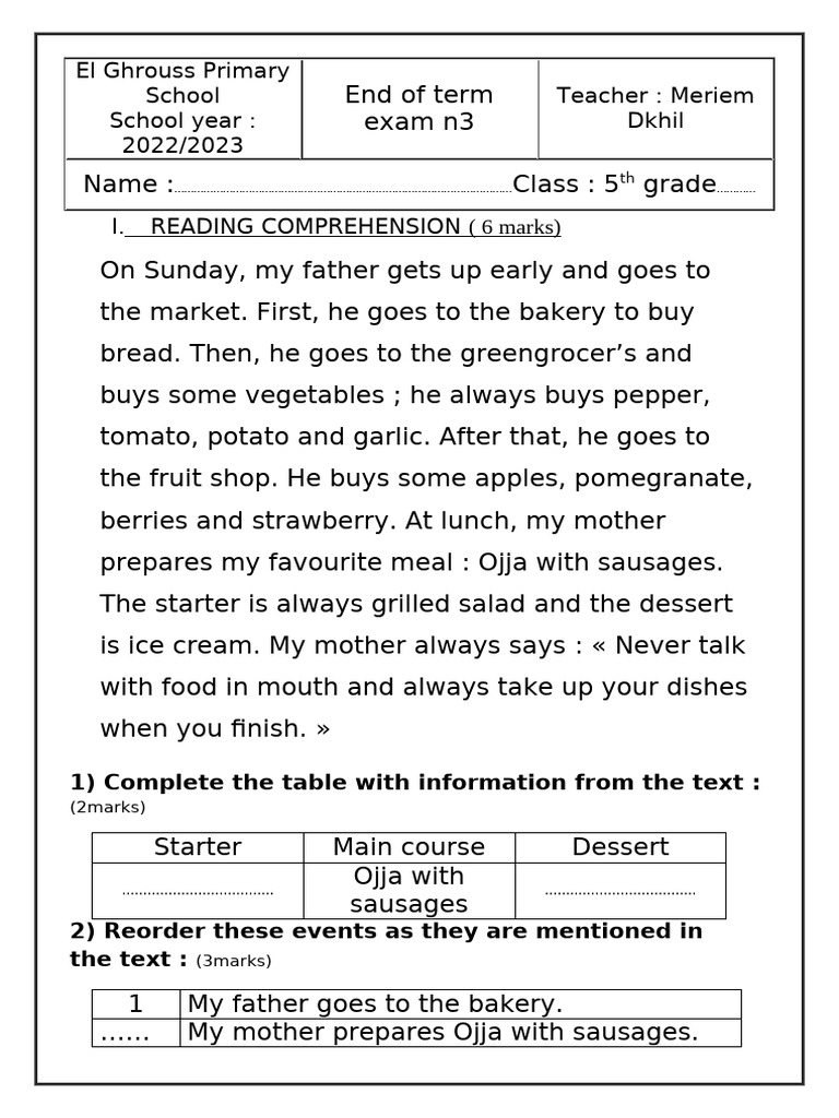 5th Grade Exam | PDF