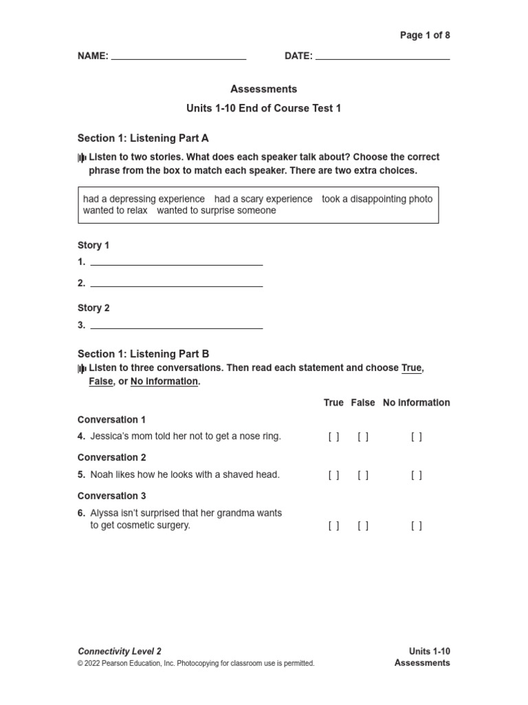 CTY2 Assessments Units 1-10 End of Course Test 1 | PDF