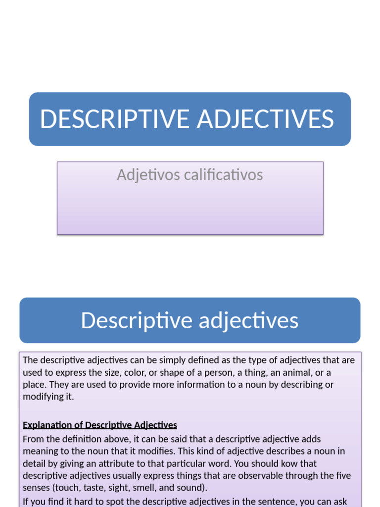 Descriptive Adjectives | PDF