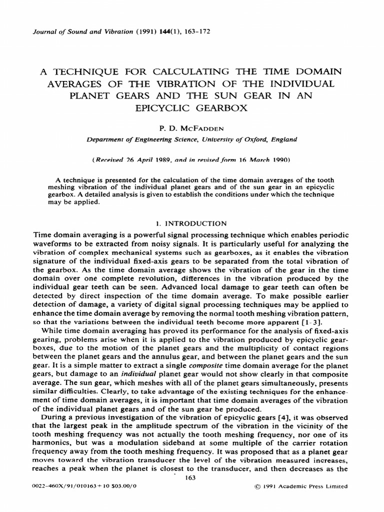 A Technique For Calculating The Time Domain Averages of The Vibration of The Individual Planet ...