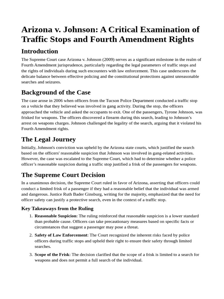 Arizona v. Johnson: A Critical Examination of Traffic Stops and Fourth ...