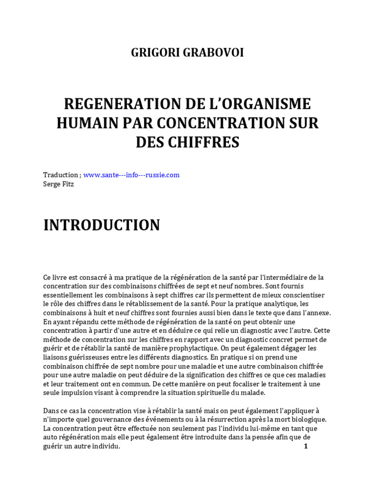 Regeneration de L'organisme (Serge Fitz) | PDF