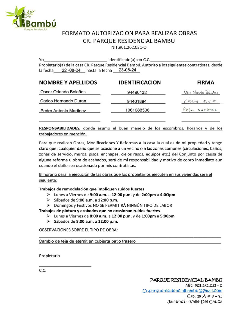 Formato Autorizacion de Contratistas | PDF