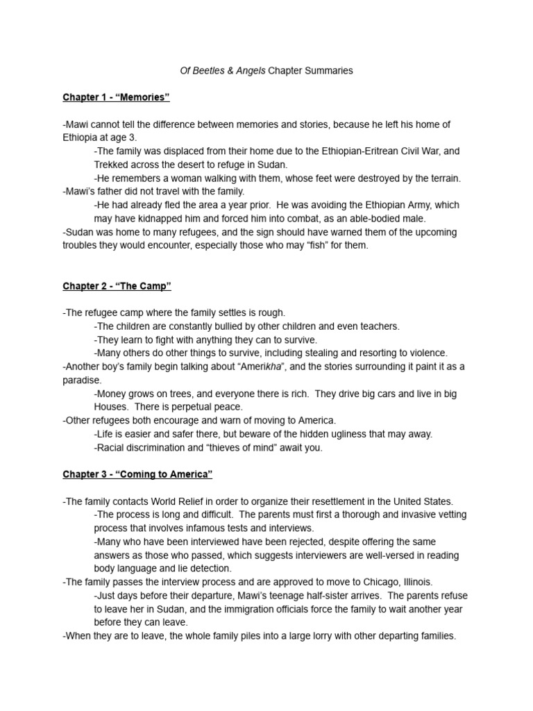 of Beetles & Angels Chapter Summaries | PDF