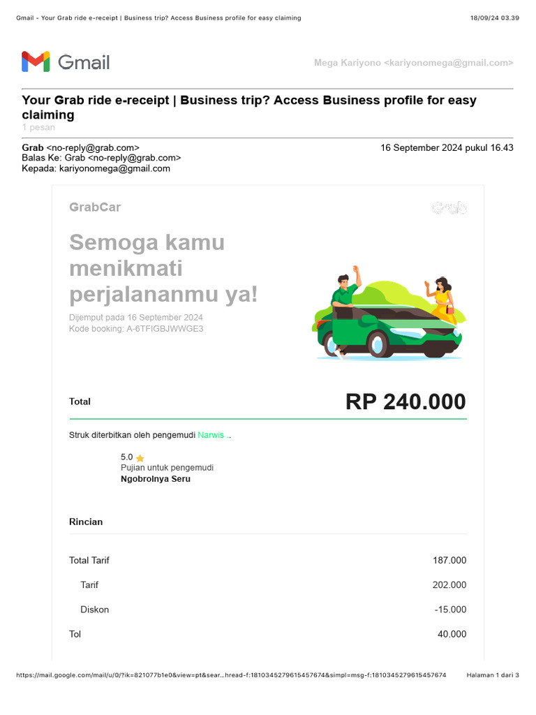 Gmail - Your Grab Ride E-Receipt - Business Trip? Access Business ...