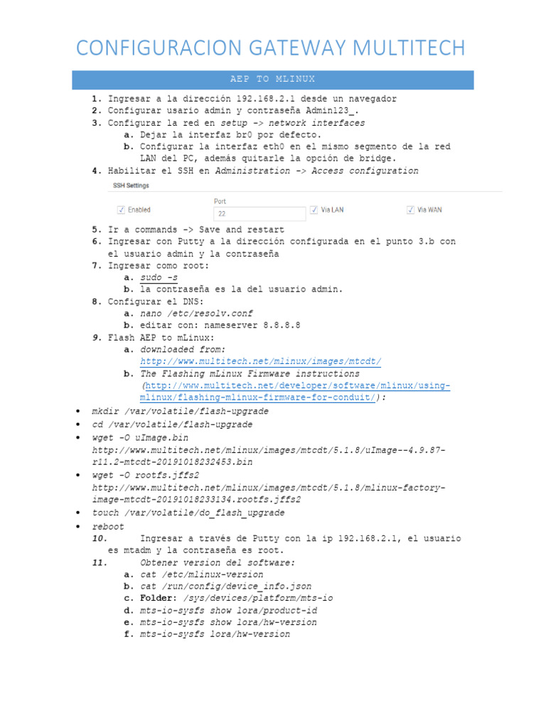 Configuracion de Gateway Multitech v2 | PDF