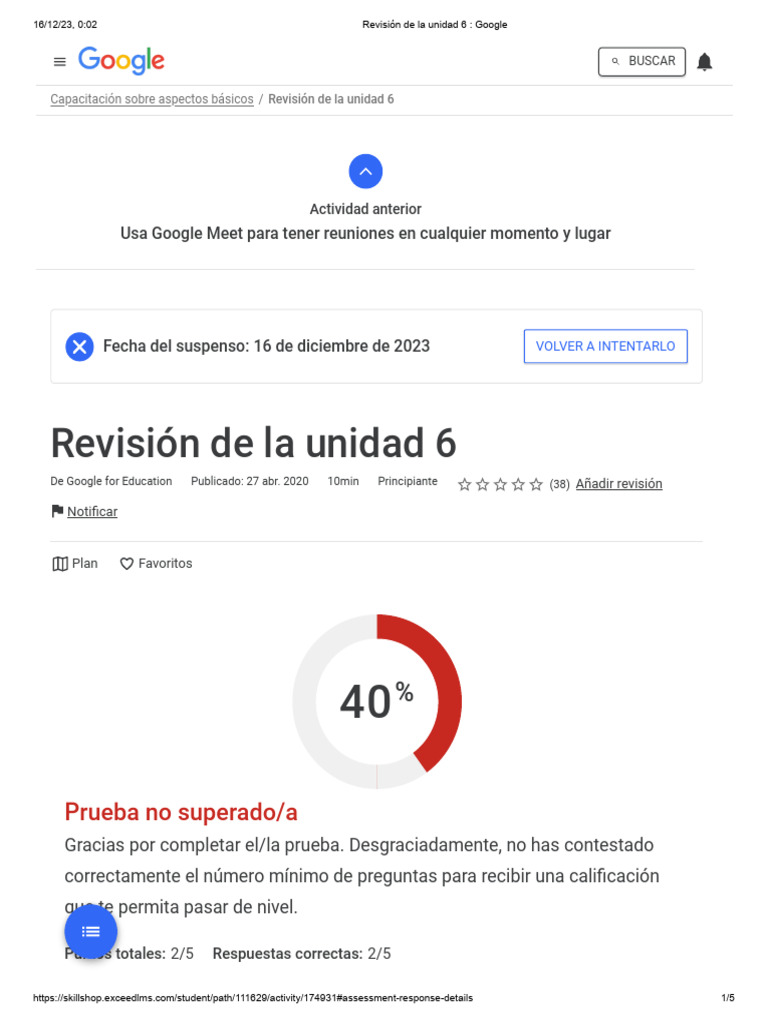 Revisión de La Unidad 6 - Google REPROBADA | PDF