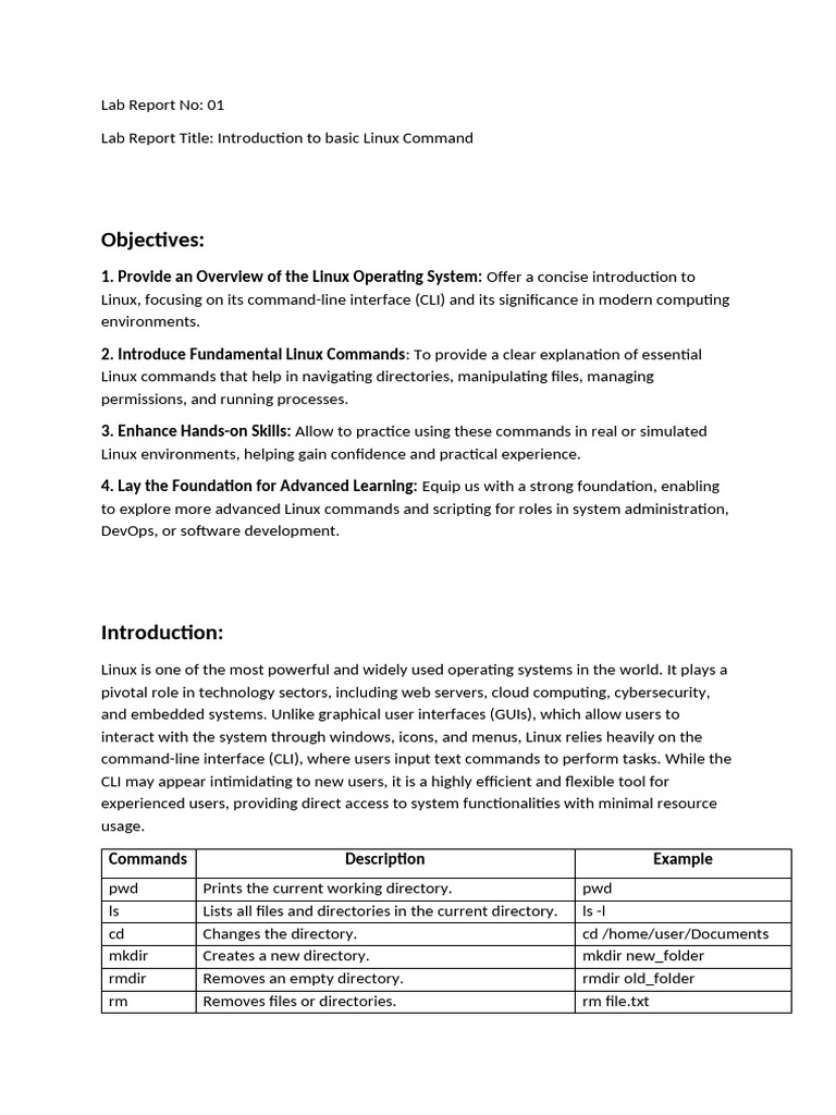 Lab Report of Introduction To Basic Linux Command | PDF