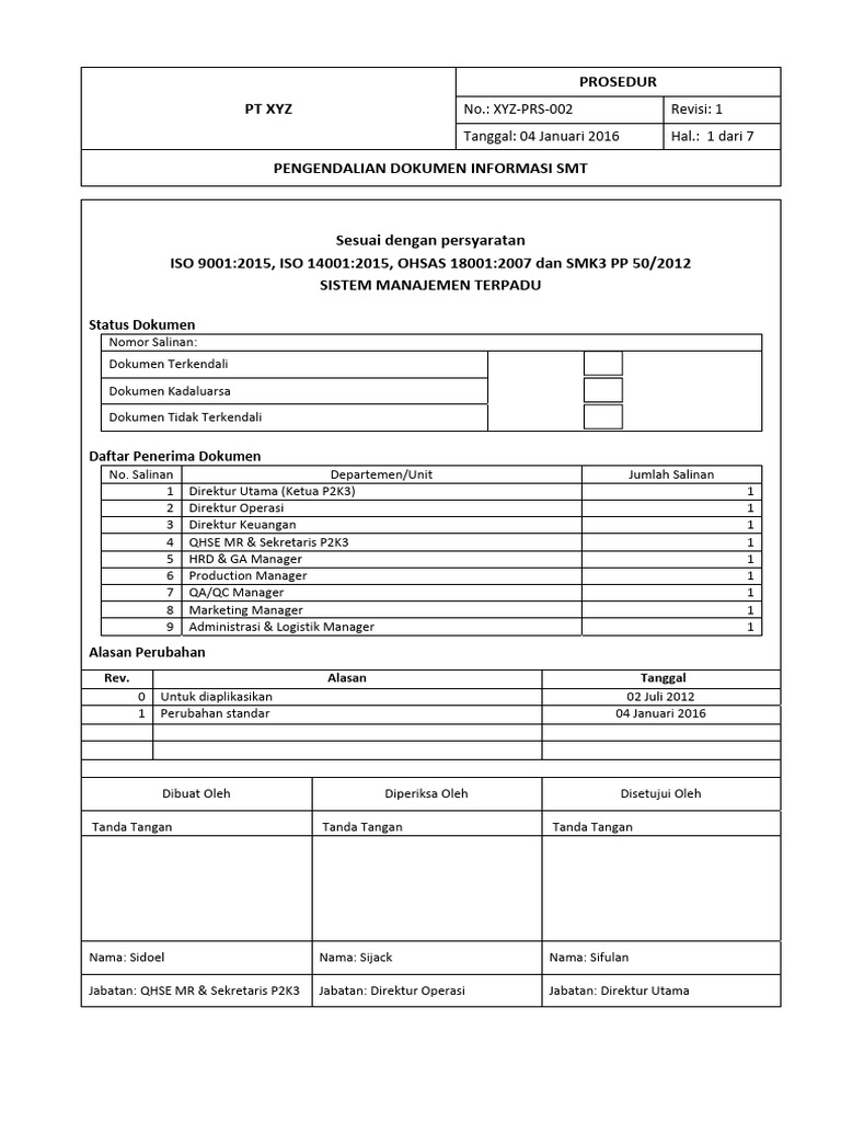 PRS-002 Pengendalian Dokumen Informasi SMT Rev1 | PDF