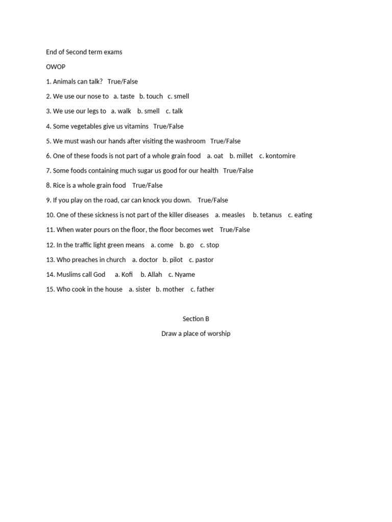 End of Second Term Exams Owop | PDF
