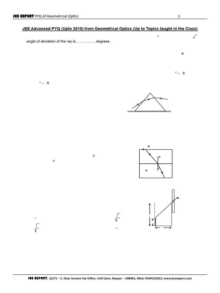 JEE Advanced PYQ From Geometrical Optics General Reflection Refractions ...