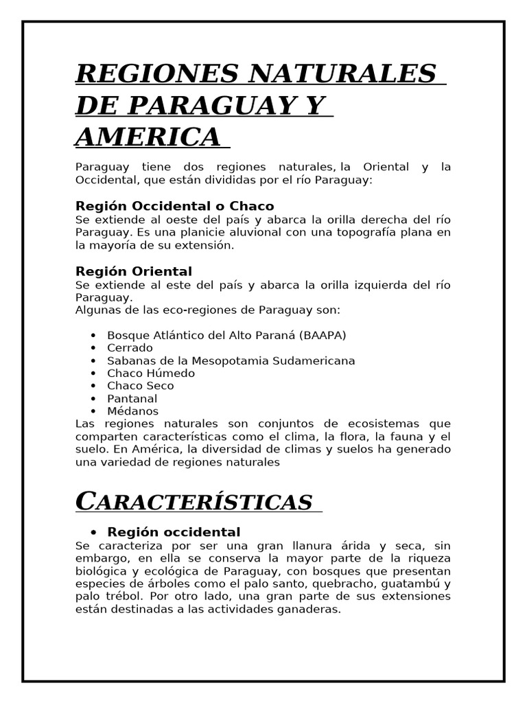 Regiones Naturales de Paraguay y America | PDF