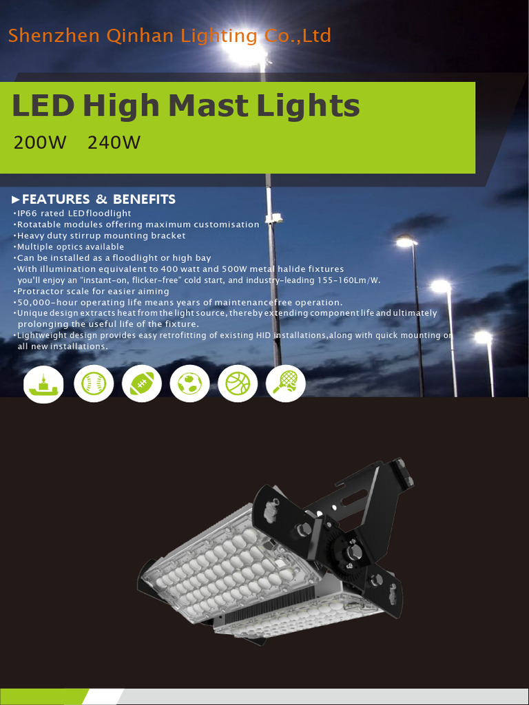200w Led Flood Light Specification QH FLHM 200W | PDF
