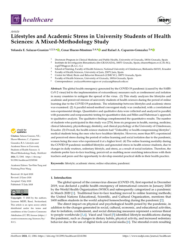 Lifestyles and Academic Stress in University Students of Health ...