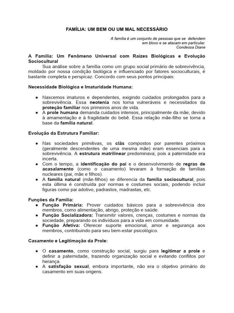 Resumo para Prova de Família cp1 (Gerada Com Auxílio de IA) | PDF