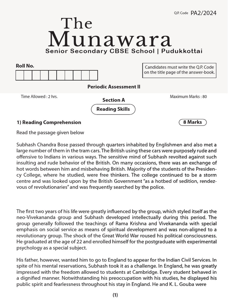 G-10-ENG-Perodic Assessment II-2024 | PDF
