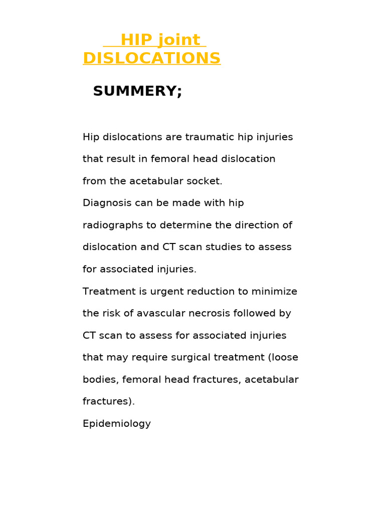 Hip Dislocations Are Traumatic Hip Injuries That R | PDF