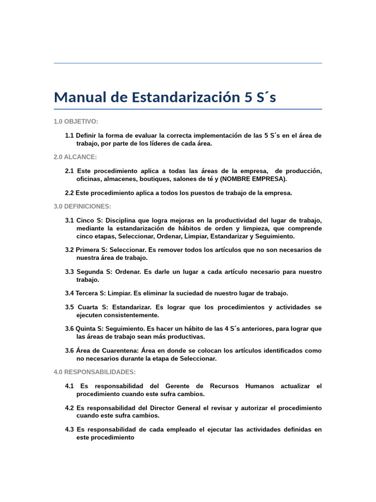 Manual de Estandarización 5 S | PDF
