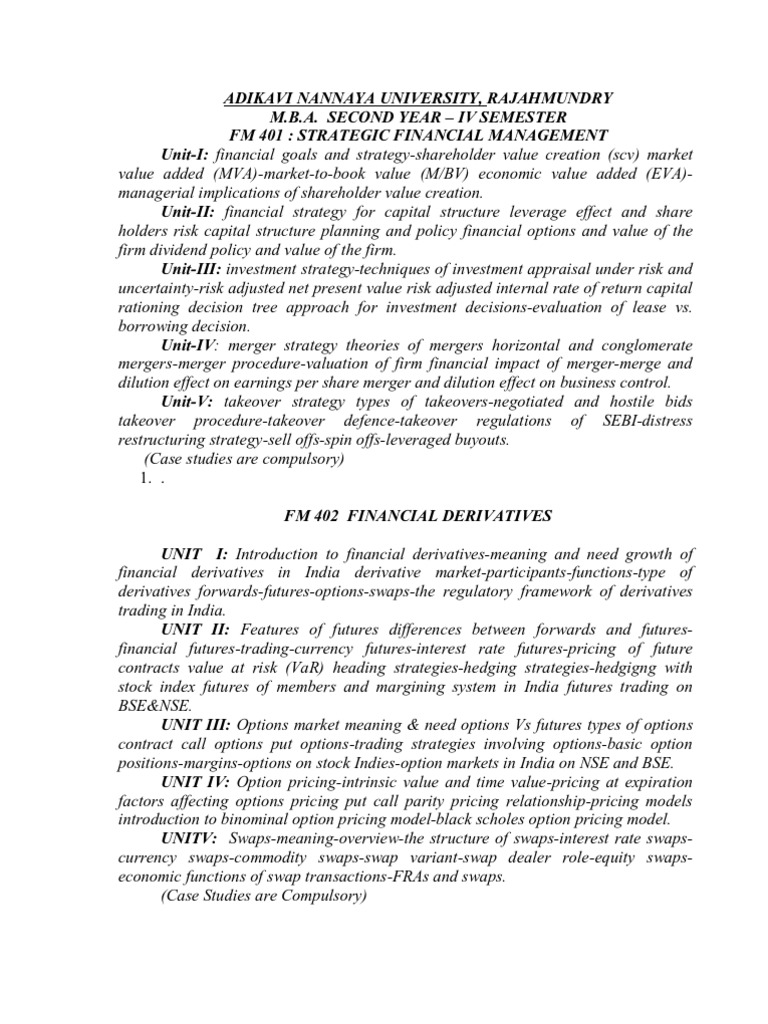 AKNU MBA 4th Semester Syllabus | PDF | Option (Finance) | Foreign ...