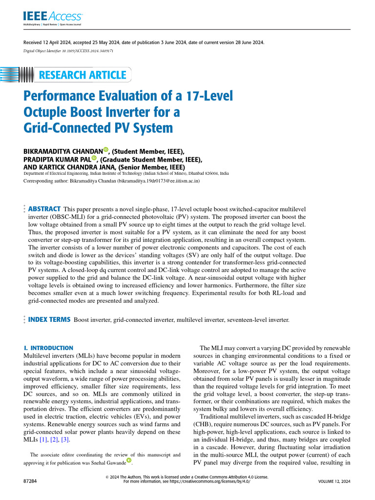 Performance Evaluation of a 17-Level Octuple Boost Inverter for a Grid ...