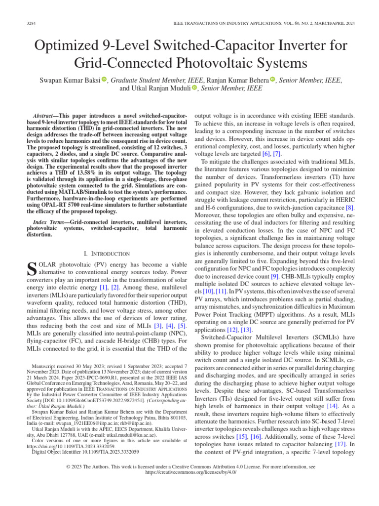 Optimized 9-Level Switched-Capacitor Inverter For Grid-Connected Photovoltaic Systems | PDF