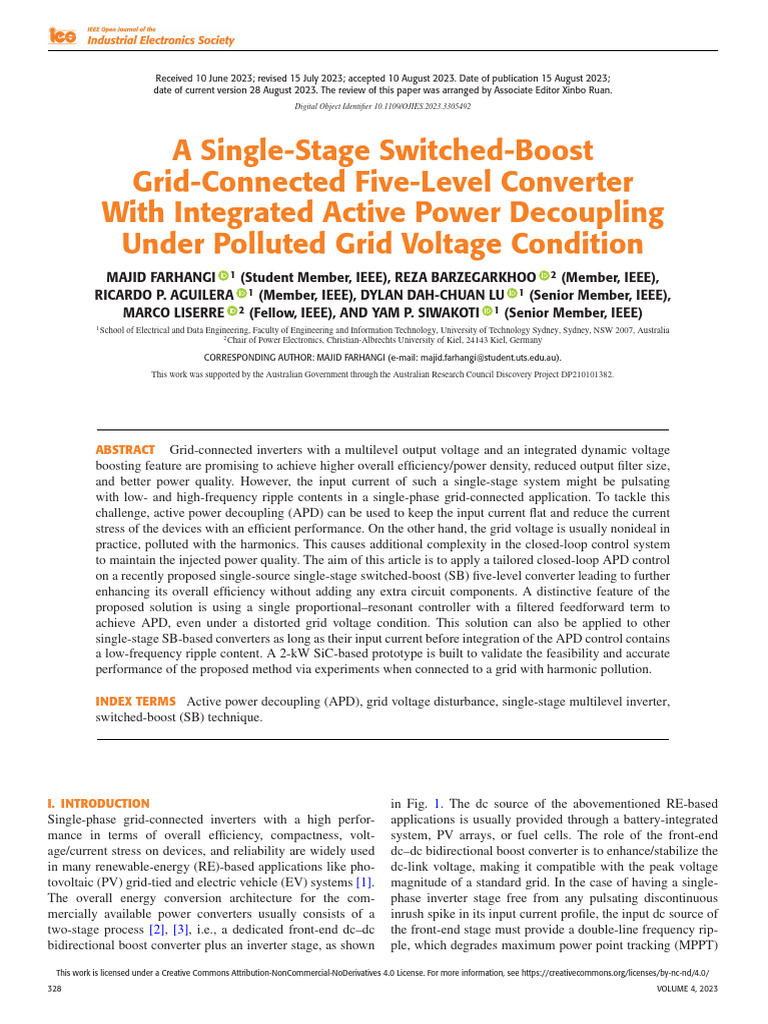 A Single-Stage Switched-Boost Grid-Connected Five-Level Converter With ...