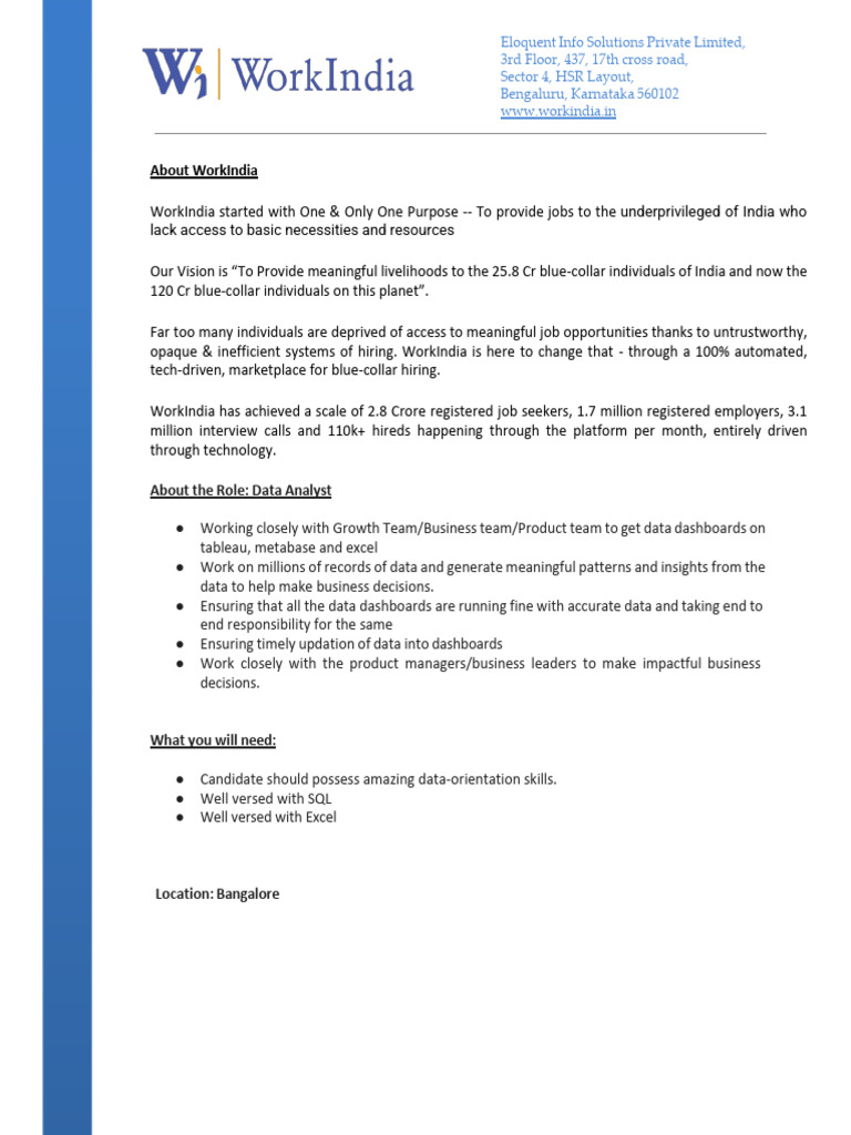 Data Analyst - JD | PDF Data Analyst - JD | PDF
