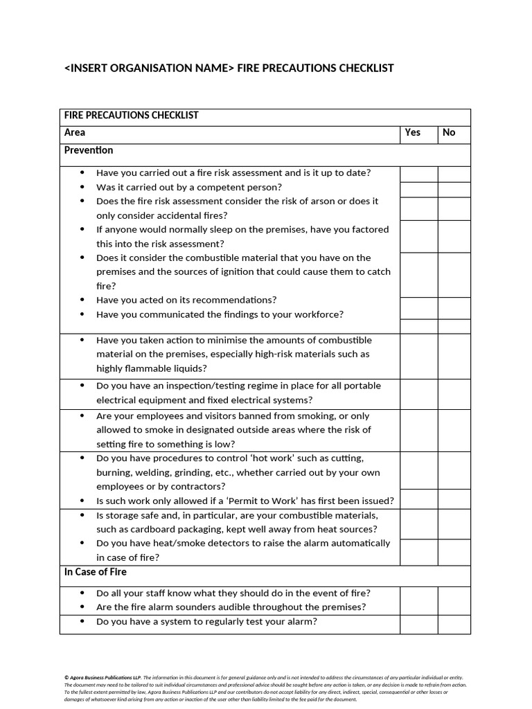 Fire Precautions Checklist | PDF