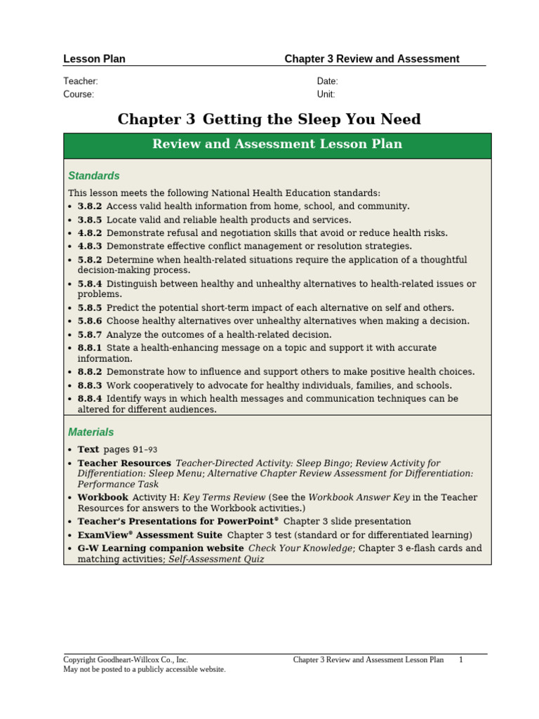 Ch03 Ch03 Review Lessonplan | PDF