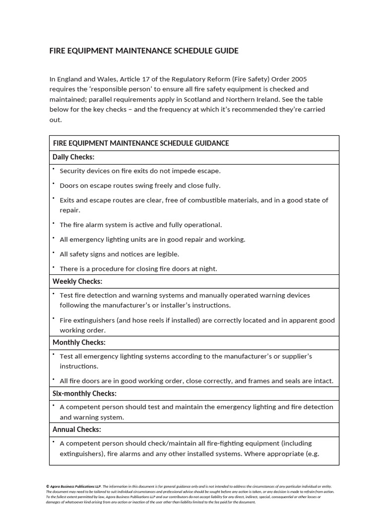 Fire Equipment Maintenance Schedule Guide | PDF