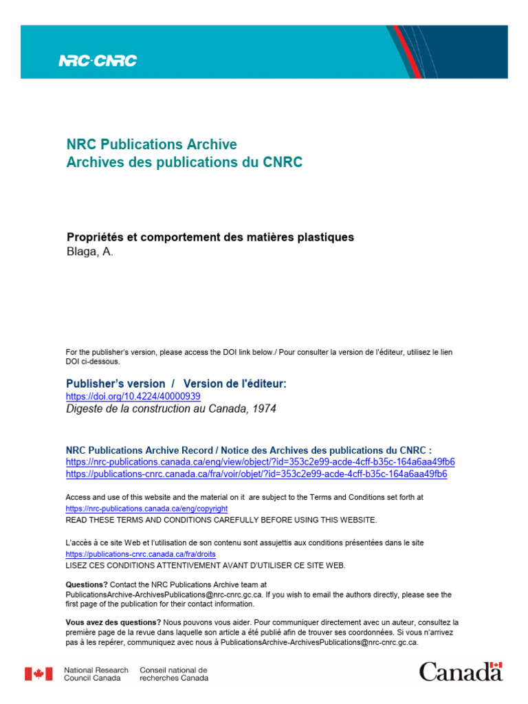 NRC Publications Archive Archives Des Publications Du CNRC: Propriétés ...