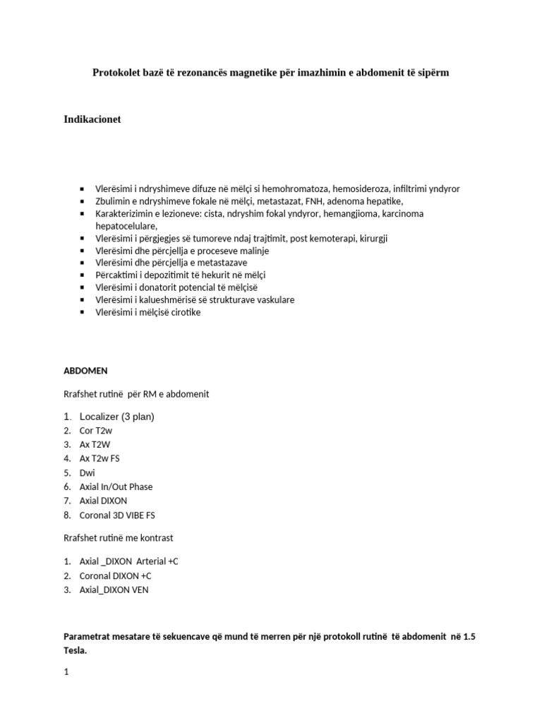 Protokolet Bazë Të Rezonancës Magnetike Për Imazhimin e Abdomenit Të Sipërm | PDF