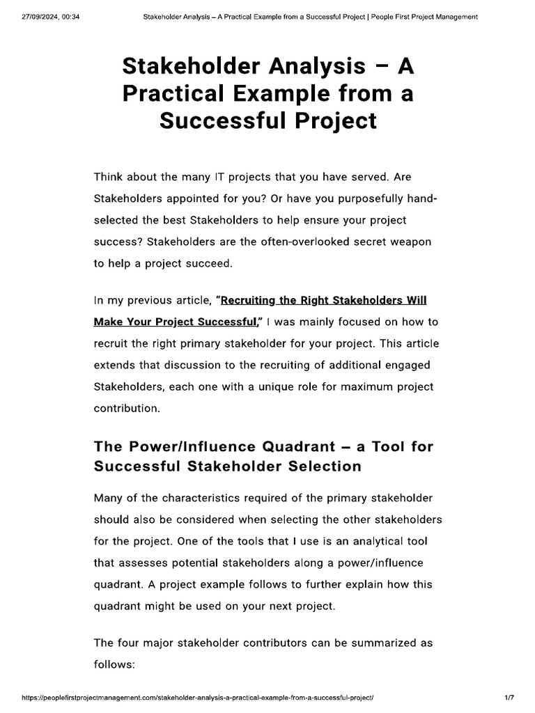 Stakeholder Analysis – a Practical Example From a Successful Project | PDF Stakeholder Analysis – a Practical Example From a Successful Project | PDF