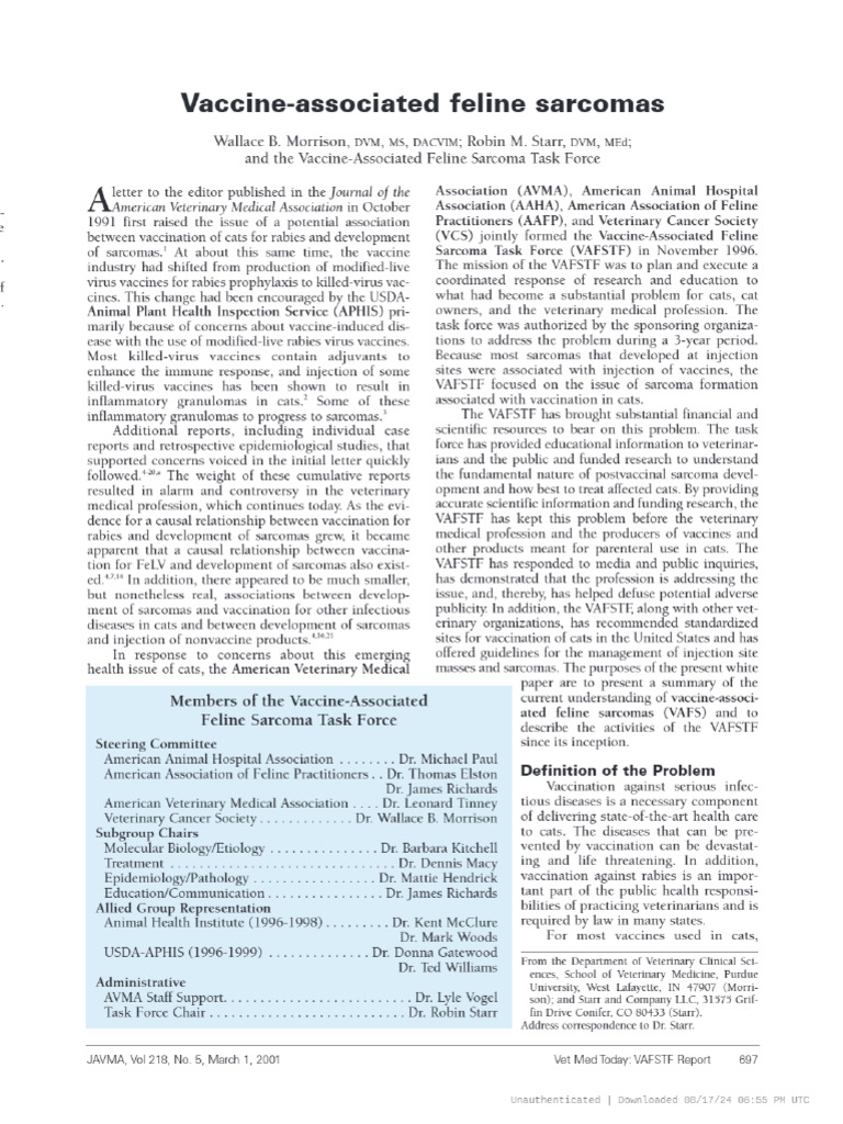 Vaccine-Associated Feline Sarcomas in - Journal of The American ...